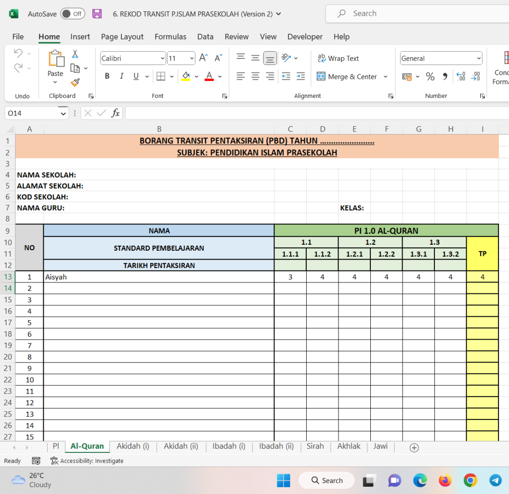 RPH Pendidikan Islam Prasekolah 2025/2026 - Version 1 (RPH TS25)