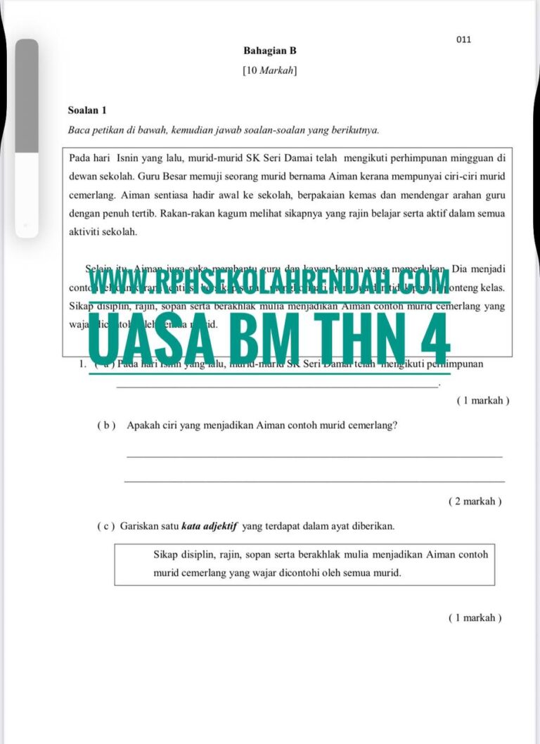 UASA - Bahasa Melayu Tahun 4 2025/2026 (Set 1A- JSU+JSI) | Koleksi Soalan, Soalan BM Tahun 4 ...