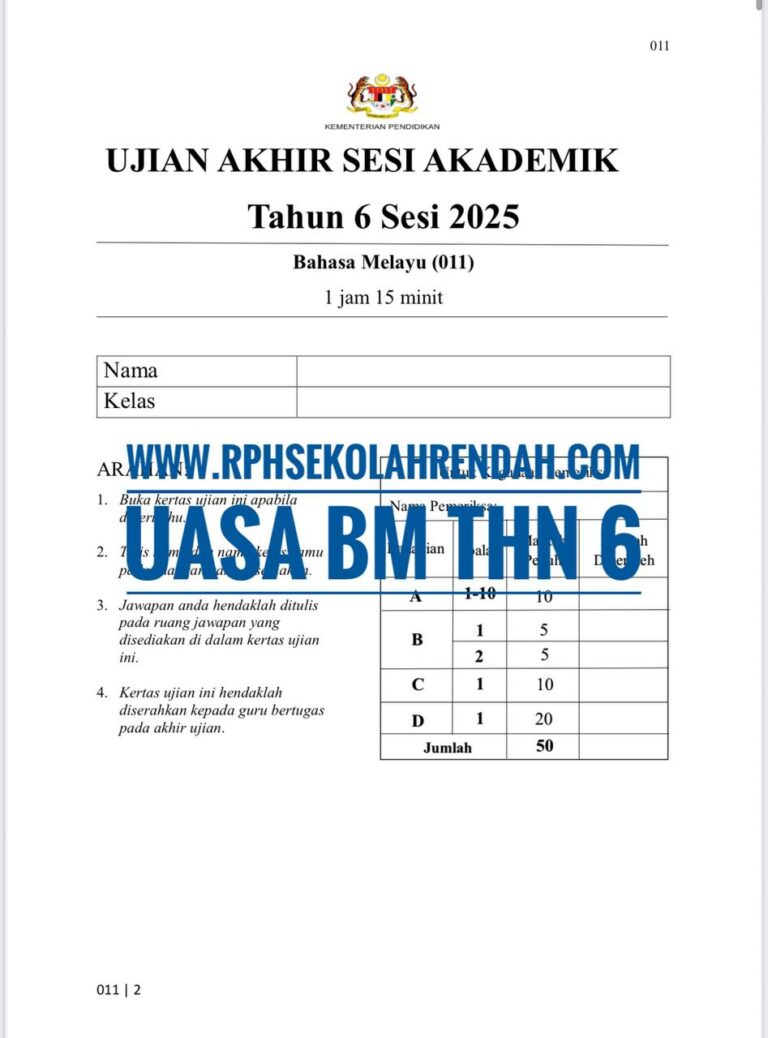 Uasa Bahasa Melayu Tahun 6 2025 2026 Set 1a Jsu Jsi Koleksi