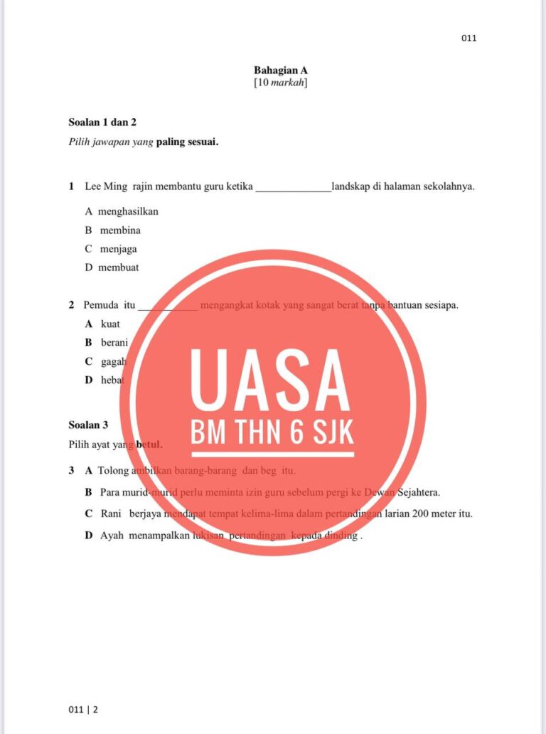 UASA - Bahasa Melayu SJK Tahun 6 2025/2026 (Set 1C) | Koleksi Soalan, Soalan BM SJK Tahun 6 ...