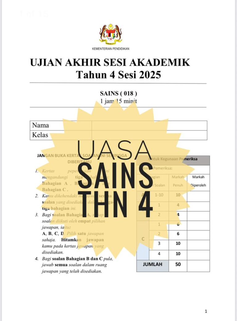 UASA - Sains Tahun 4 2025/2026 (Set 1B - JSU) | Koleksi Soalan, Soalan Sains Tahun 4, UASA SN ...