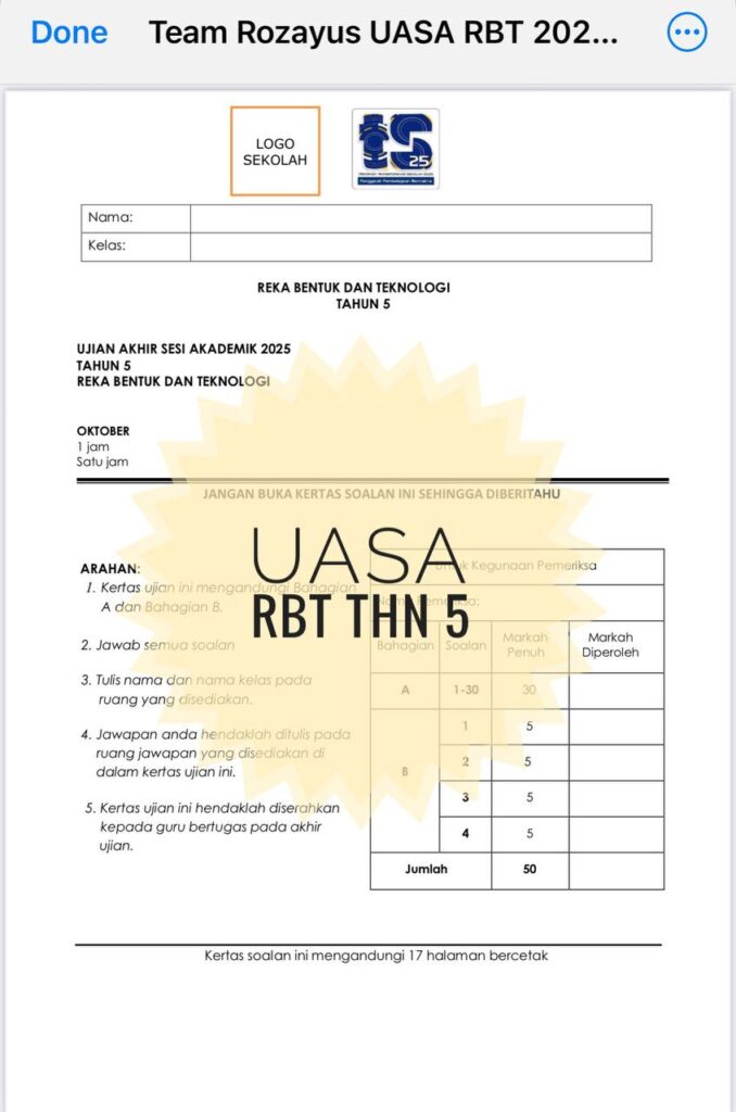 UASA - RBT Tahun 5 2025/2026 (Set 1A- JSU) | Koleksi Soalan, Soalan RBT Tahun 5, Tahun 5, UASA ...