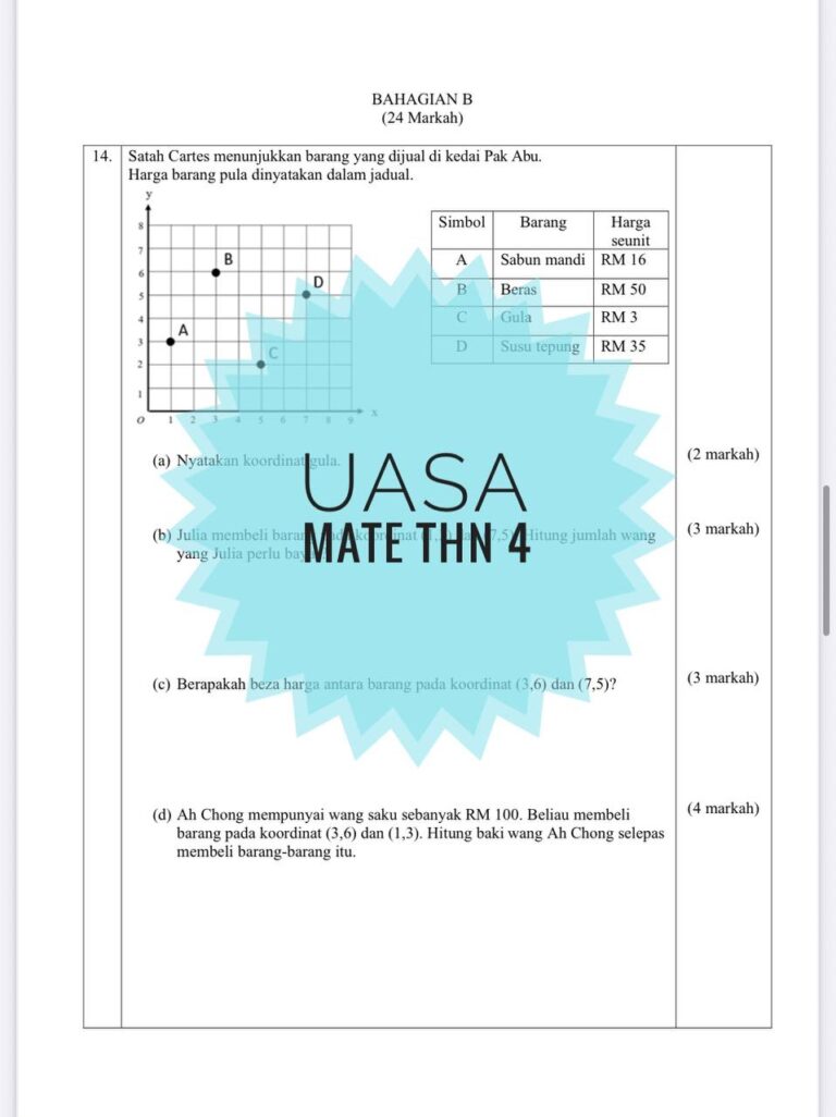 UASA - Matematik Tahun 4 2025/2026 (Set 1B) | Koleksi Soalan, Soalan Matematik Tahun 4, UASA ...