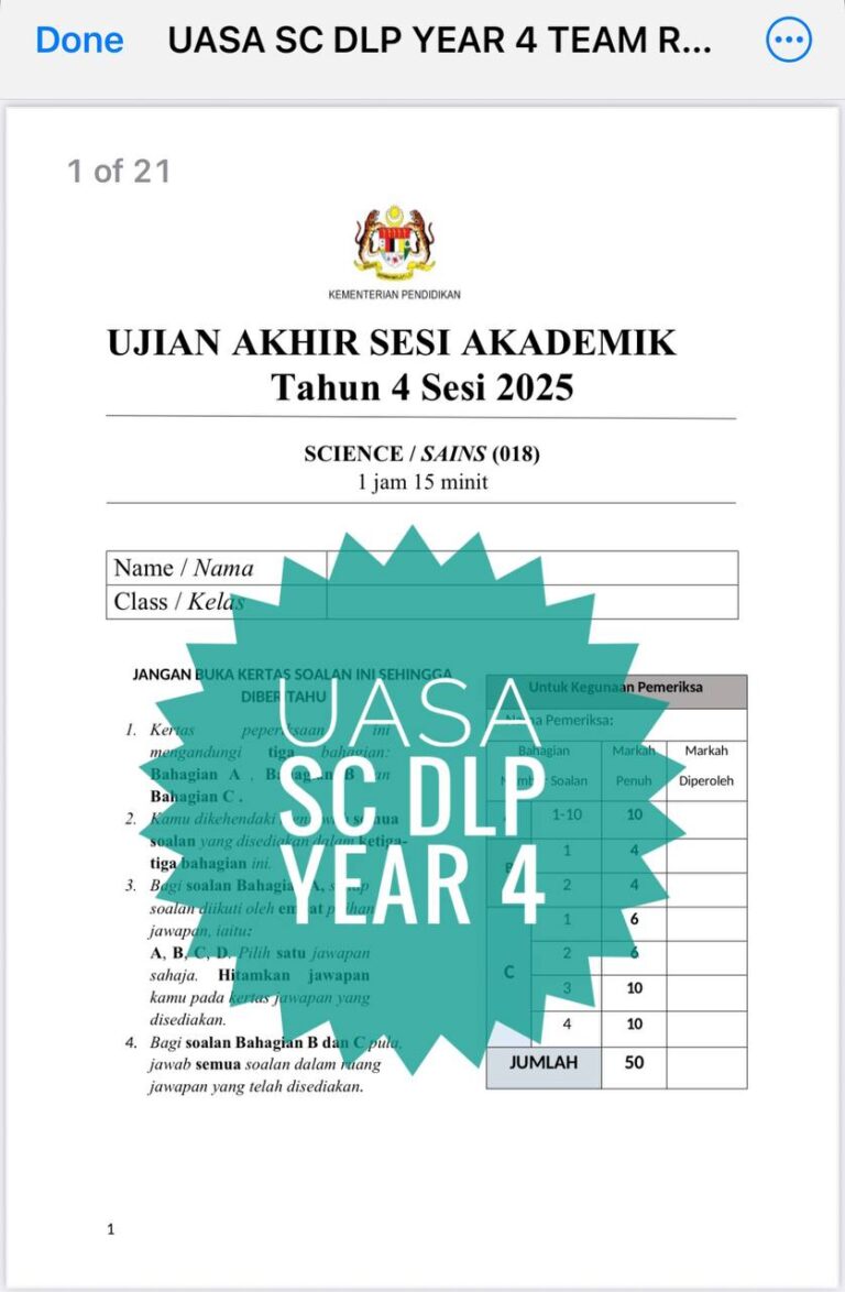 UASA - SCIENCE DLP YEAR 4 2025/2026 (Set 1A - JSU) | Soalan Science ...