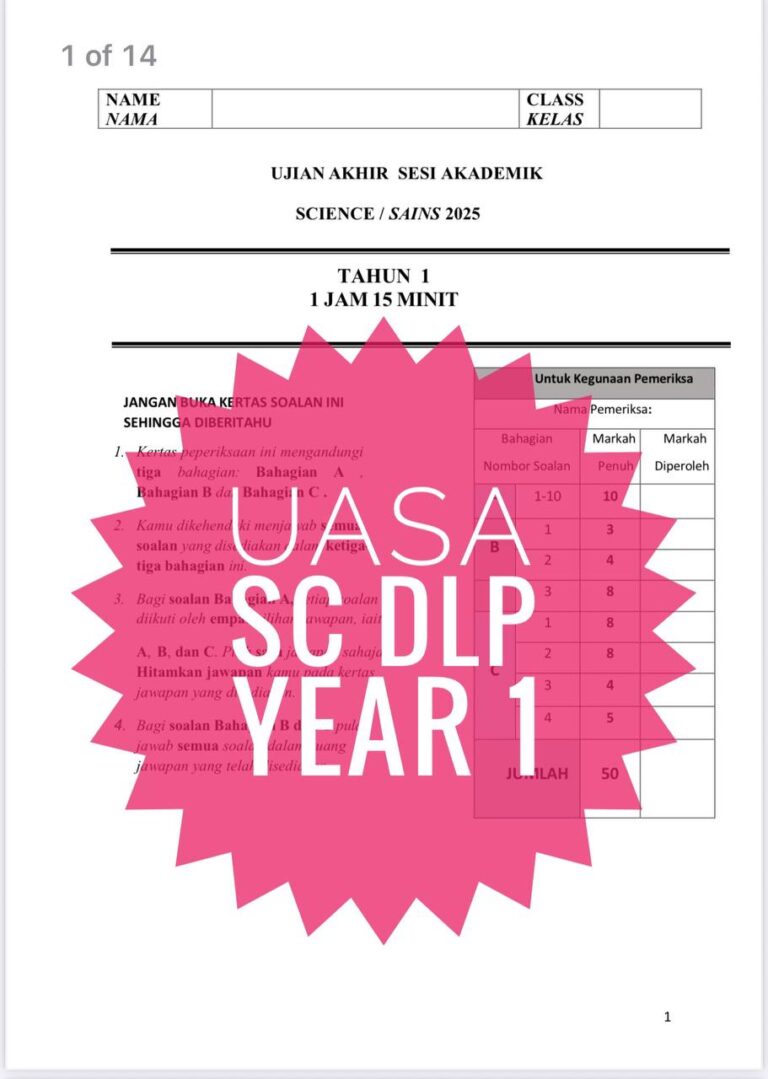 UASA - SCIENCE DLP YEAR 1 2025/2026 (Set 1A - JSU) | Soalan Science ...
