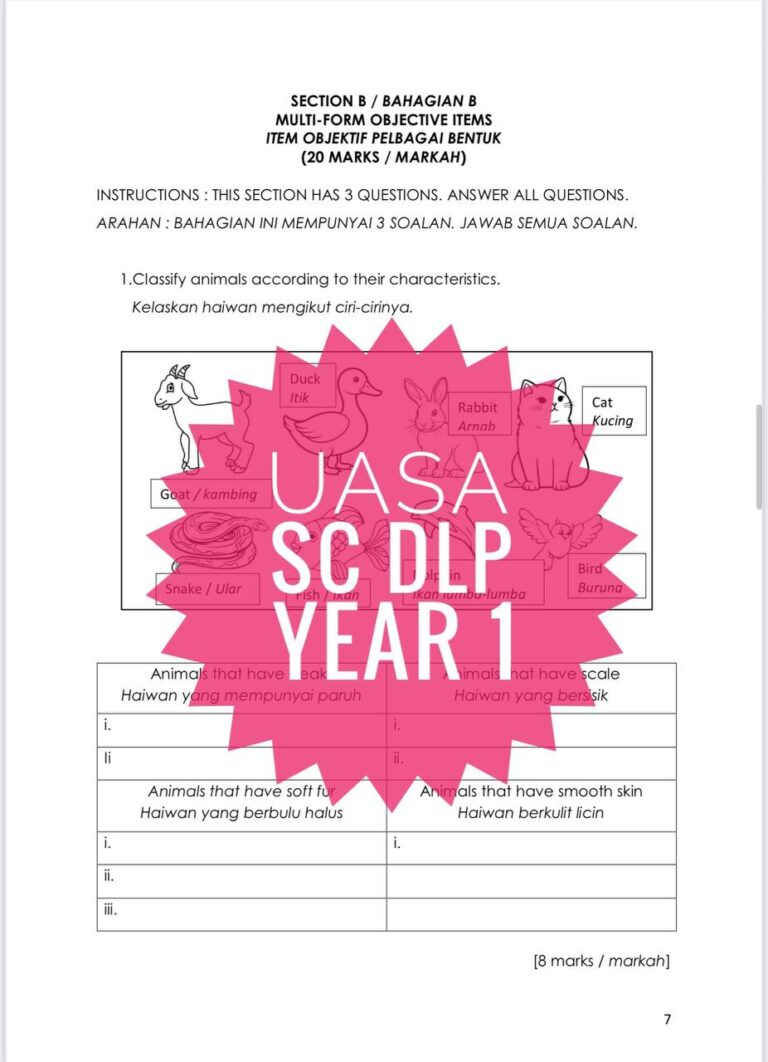 UASA - SCIENCE DLP YEAR 1 2025/2026 (Set 1B) | Soalan Science Tahun 1 ...