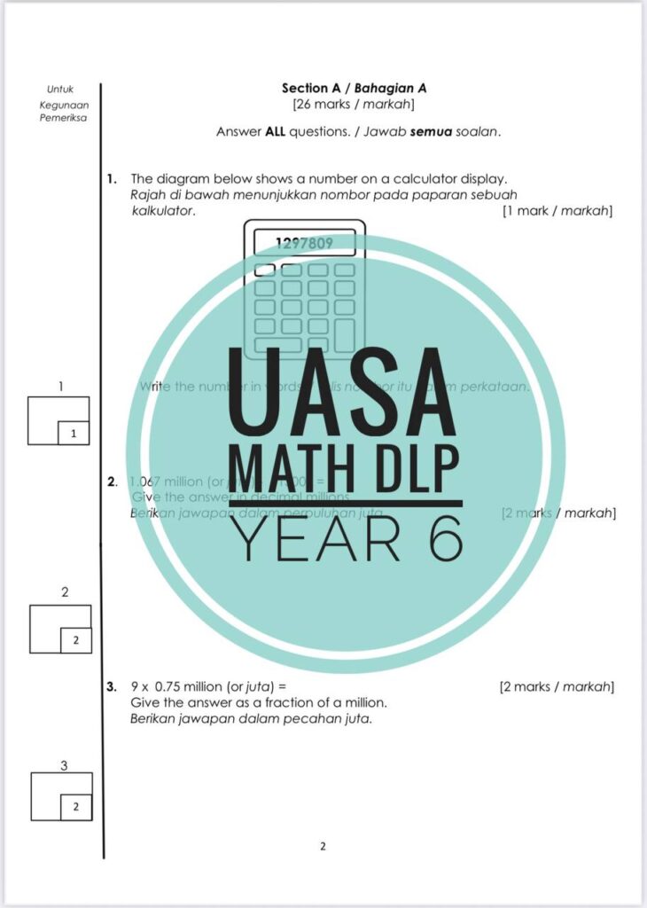 UASA - Mathematics DLP Tahun 6 2025/2026 (Set 2B-JSU) | Soalan Mathematic Tahun 6, UASA MATE DLP ...