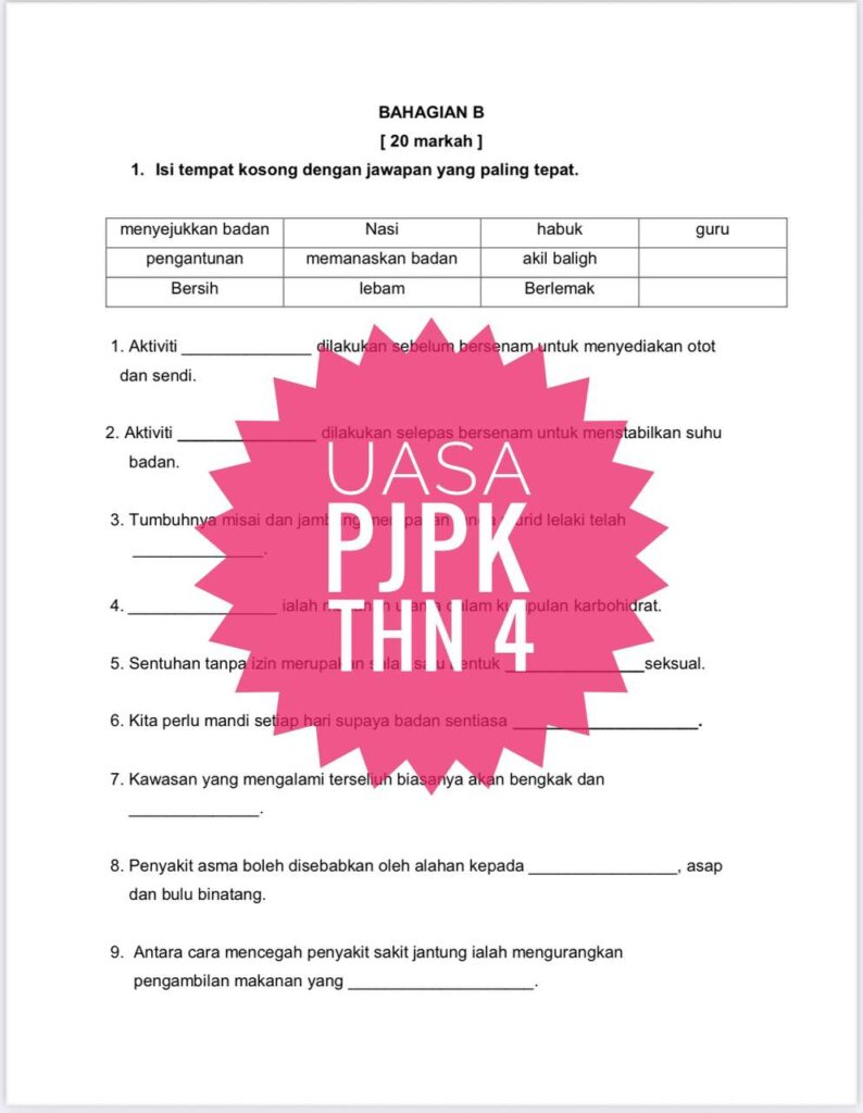UASA - PJPK Tahun 4 2025/2026 (Set 1A) | Soalan PJPK Tahun 4, UASA PJPK RPH Rozayus Academy UASA ...