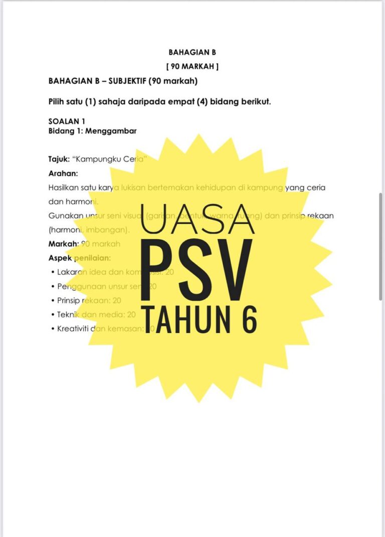 UASA - Pendidikan Seni Visual Tahun 6 2025/2026 (Set 1B) | Soalan PSV ...